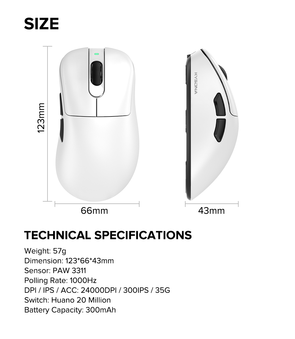 KYSONA Mars SE Gaming Mouse Wireless Ergonomic Design Tri-Mode ...