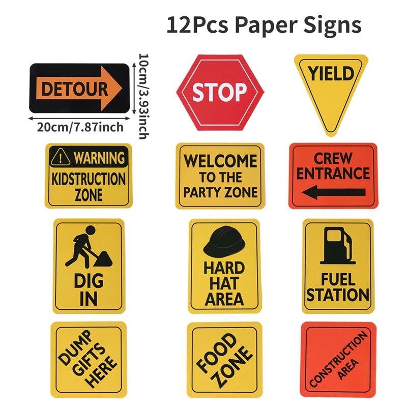 12pcs Construction Theme Paper Signs Traffic Road Signs Cutouts For ...
