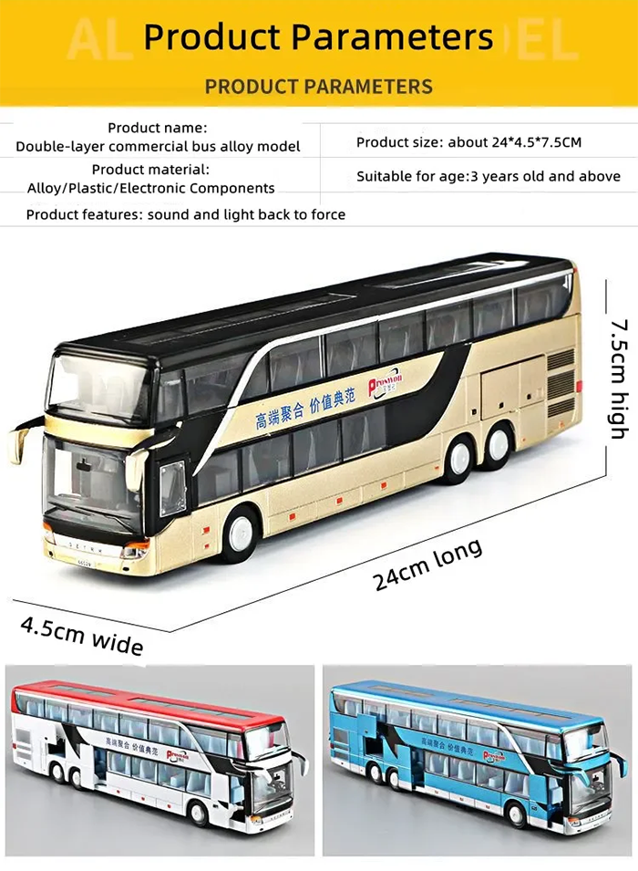 Children toy bus simulation model of alloy double bus boy car bus model ...