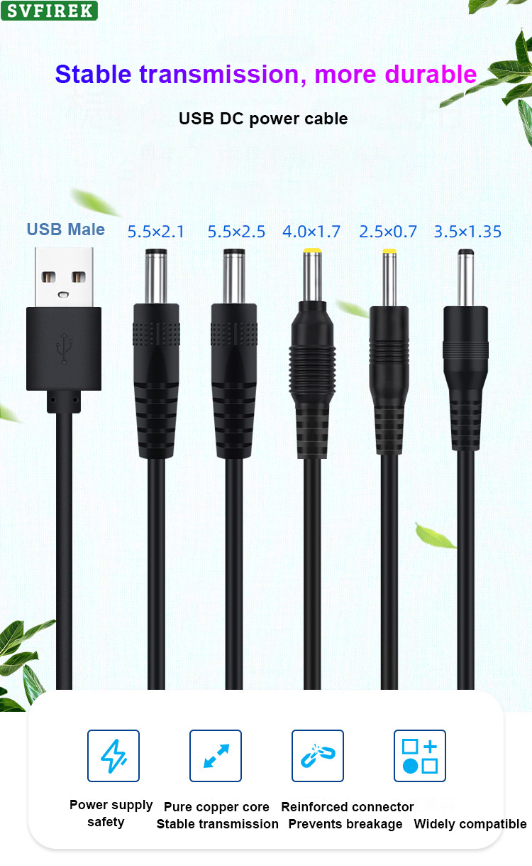USB to DC Power Plug Cable DC 5V to 12V USB Cable Barrel Jack Power ...