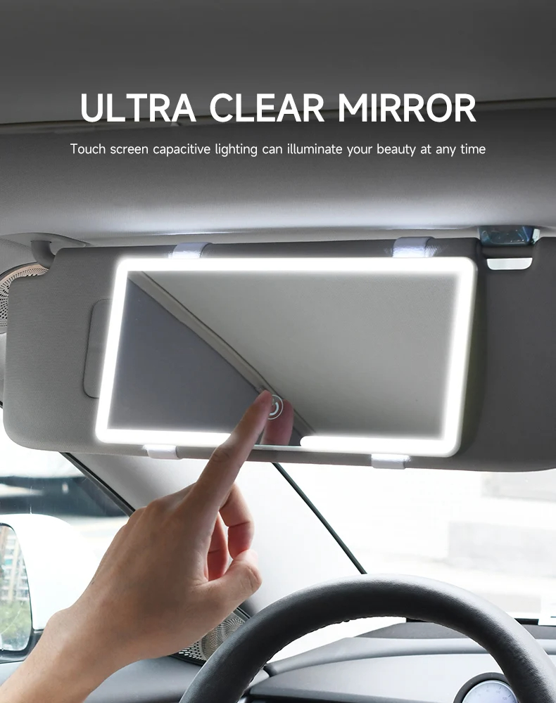 Car Sun Visor Makeup Mirror with 3 LED Light Modes Dimmable Touch ...