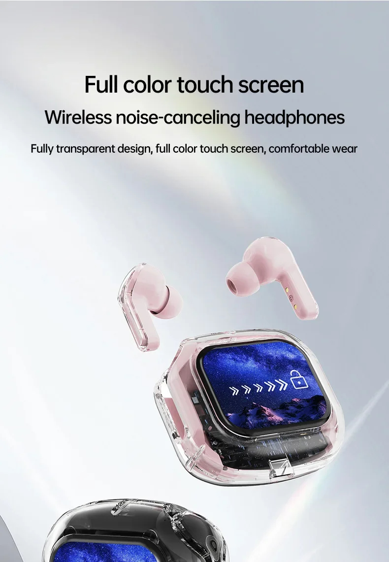 Airmax Color Screen Wireless Bluetooth 5.4 Earphones Transparent Touch Screen Digital Waterproof ...