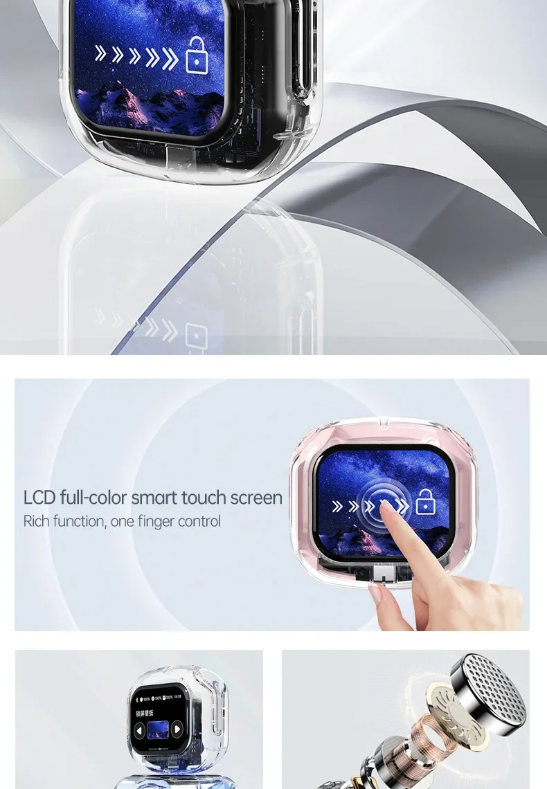 Airmax Color Screen Wireless Bluetooth 5.4 Earphones Transparent Touch Screen Digital Waterproof ...