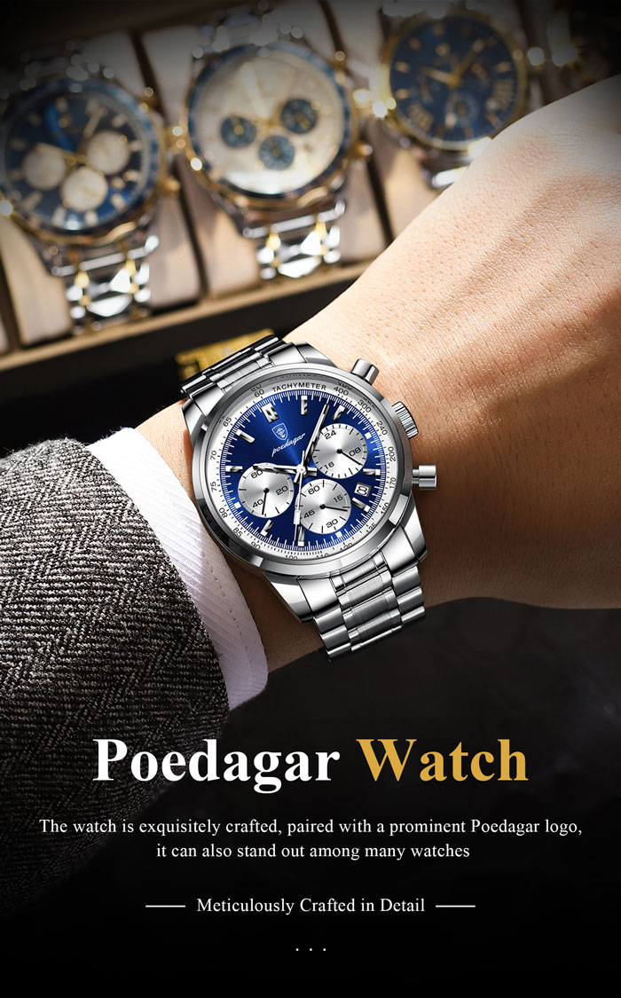 POEDAGAR Watch For Men Waterproof Original Stainless Steel Silver ...