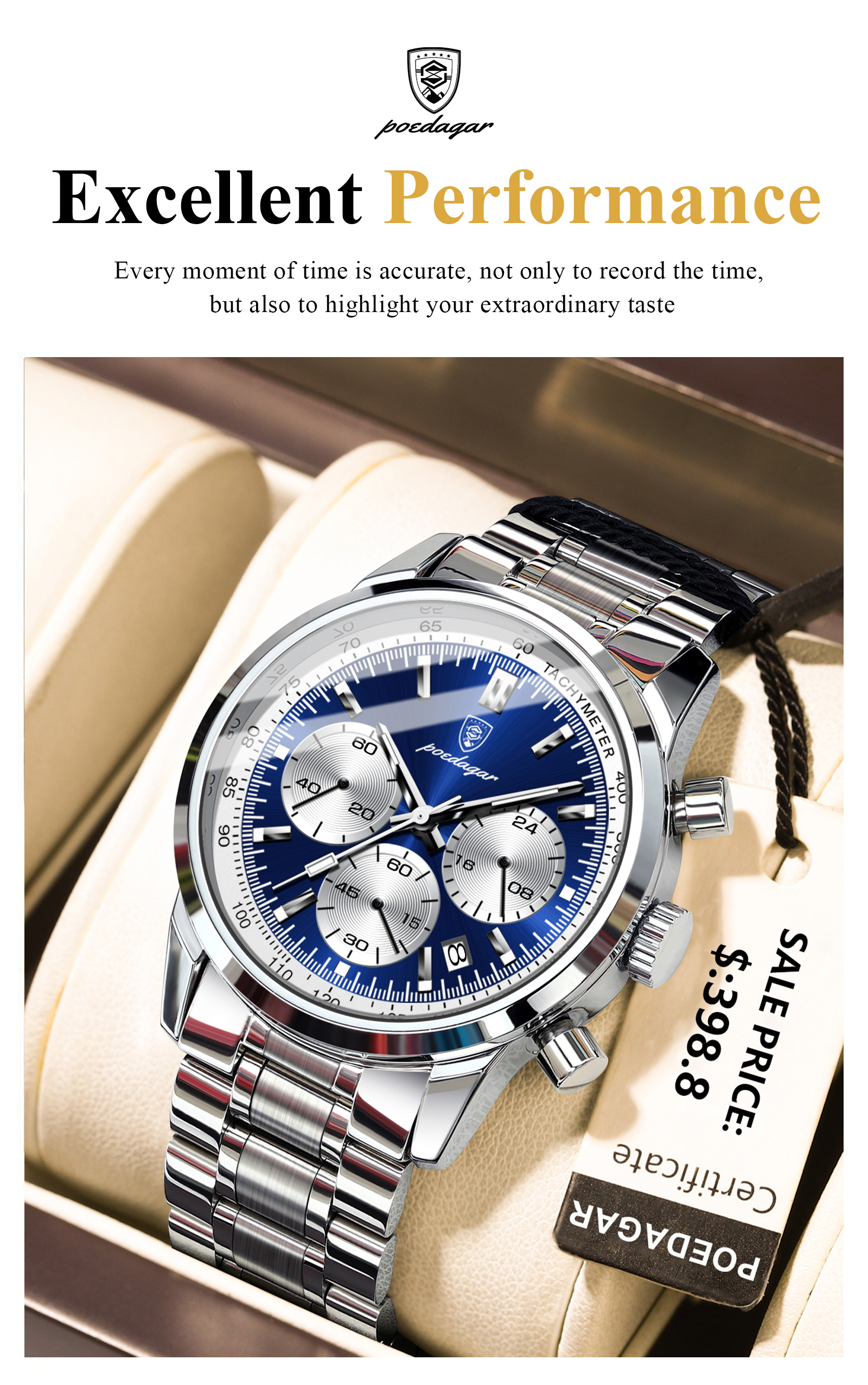 POEDAGAR Watch For Men Waterproof Original Stainless Steel Silver ...