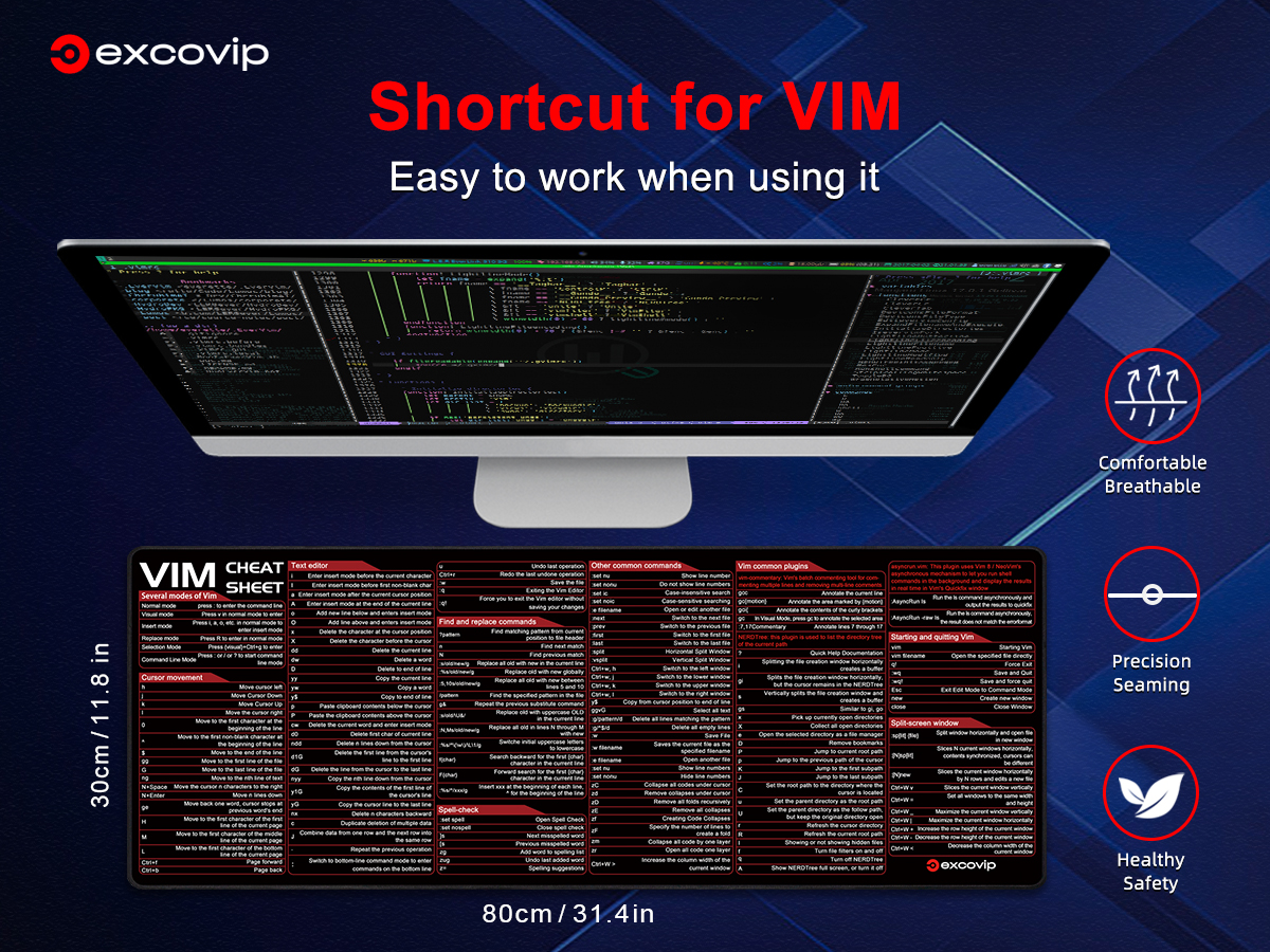 For VIM English Large Size Mouse Pad Soft Comfortable Seaming Anti-slip ...