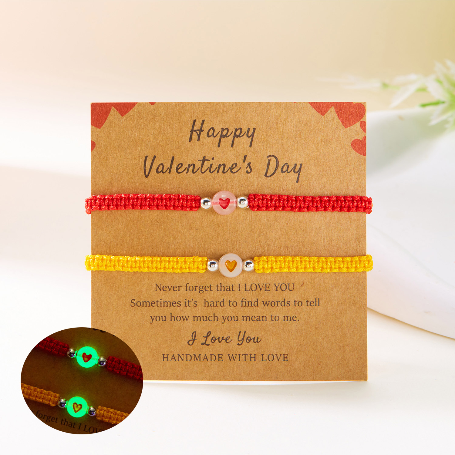 (With Card)2Pcs/set Luminous Love Couple Cardboard Bracelet For Couple ...
