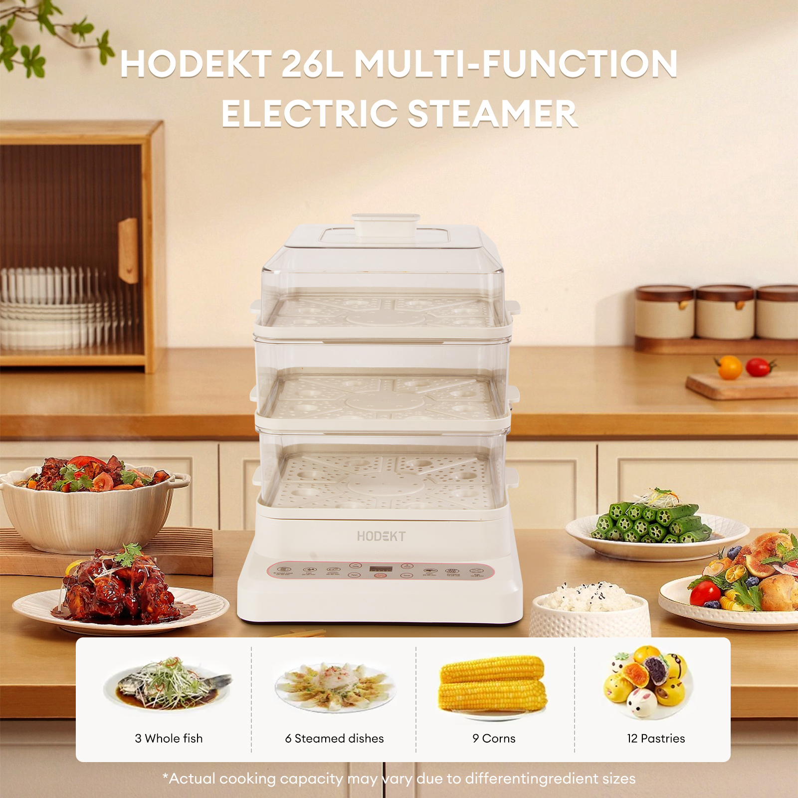 HODEKT-Pengukus Elektrik 26L 3 Layers Electric Food Steamer Detachable ...