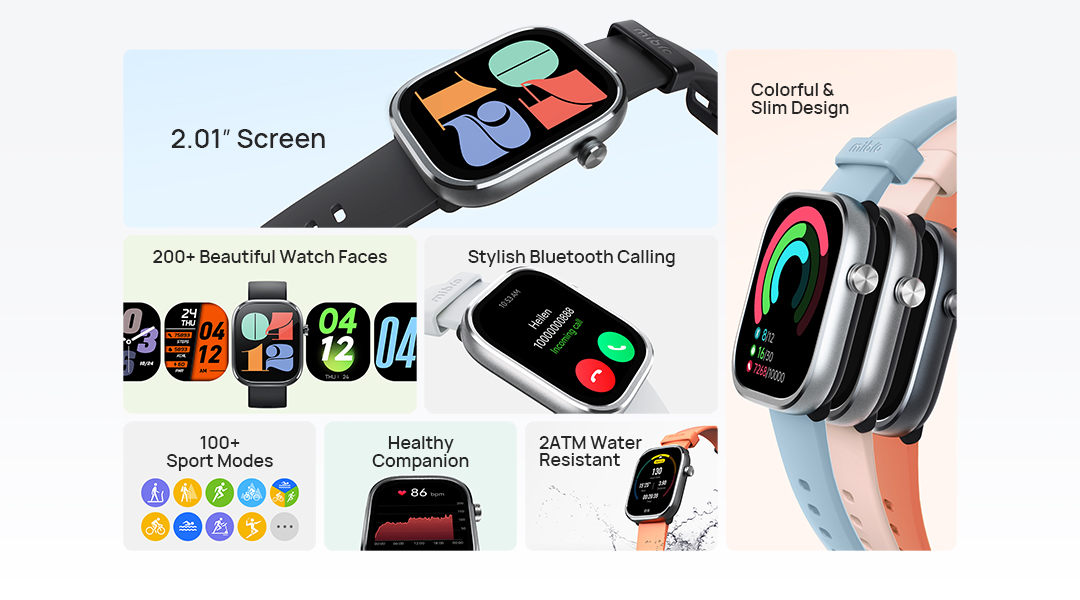 Mibro C4 Jam Pintar / Smartwatch Rasmi 2.01'' Skrin Besar, Panggilan ...