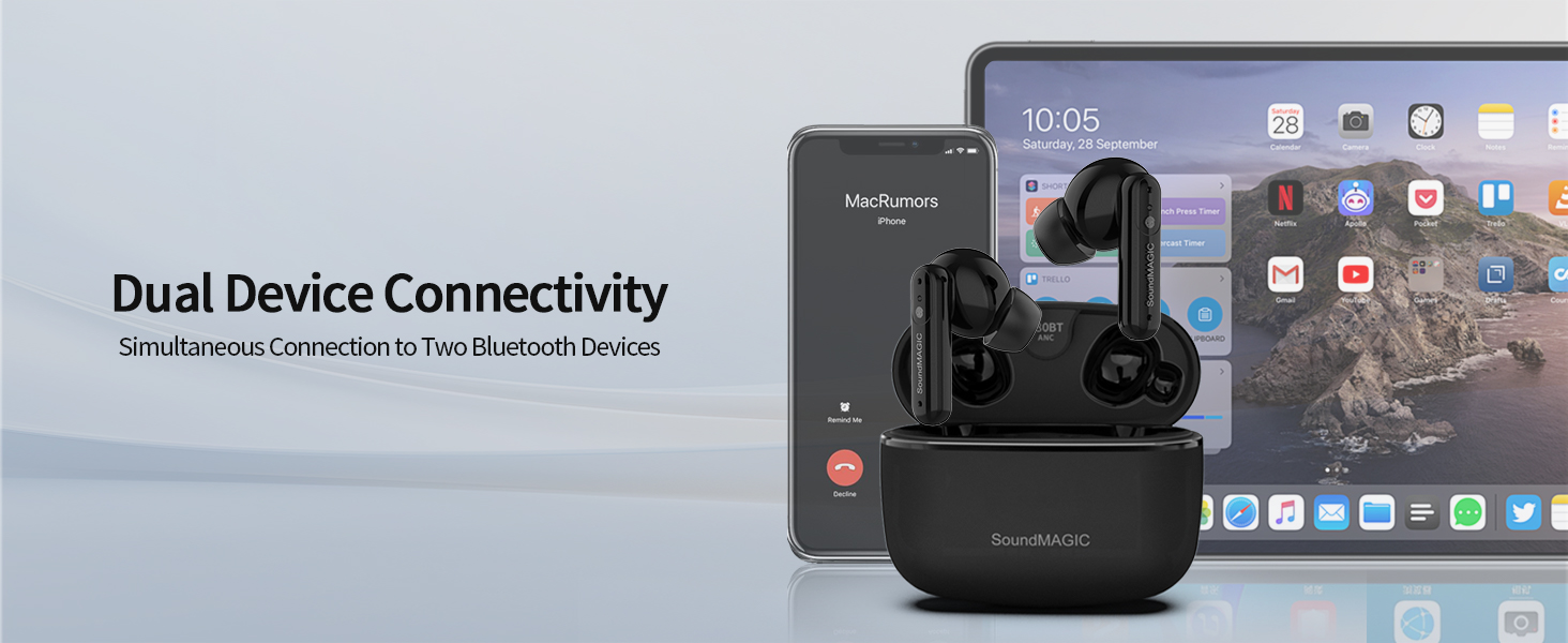 SoundMAGIC T80BT ANC Noise Cancelling Wireless Earbuds High Resolution ...