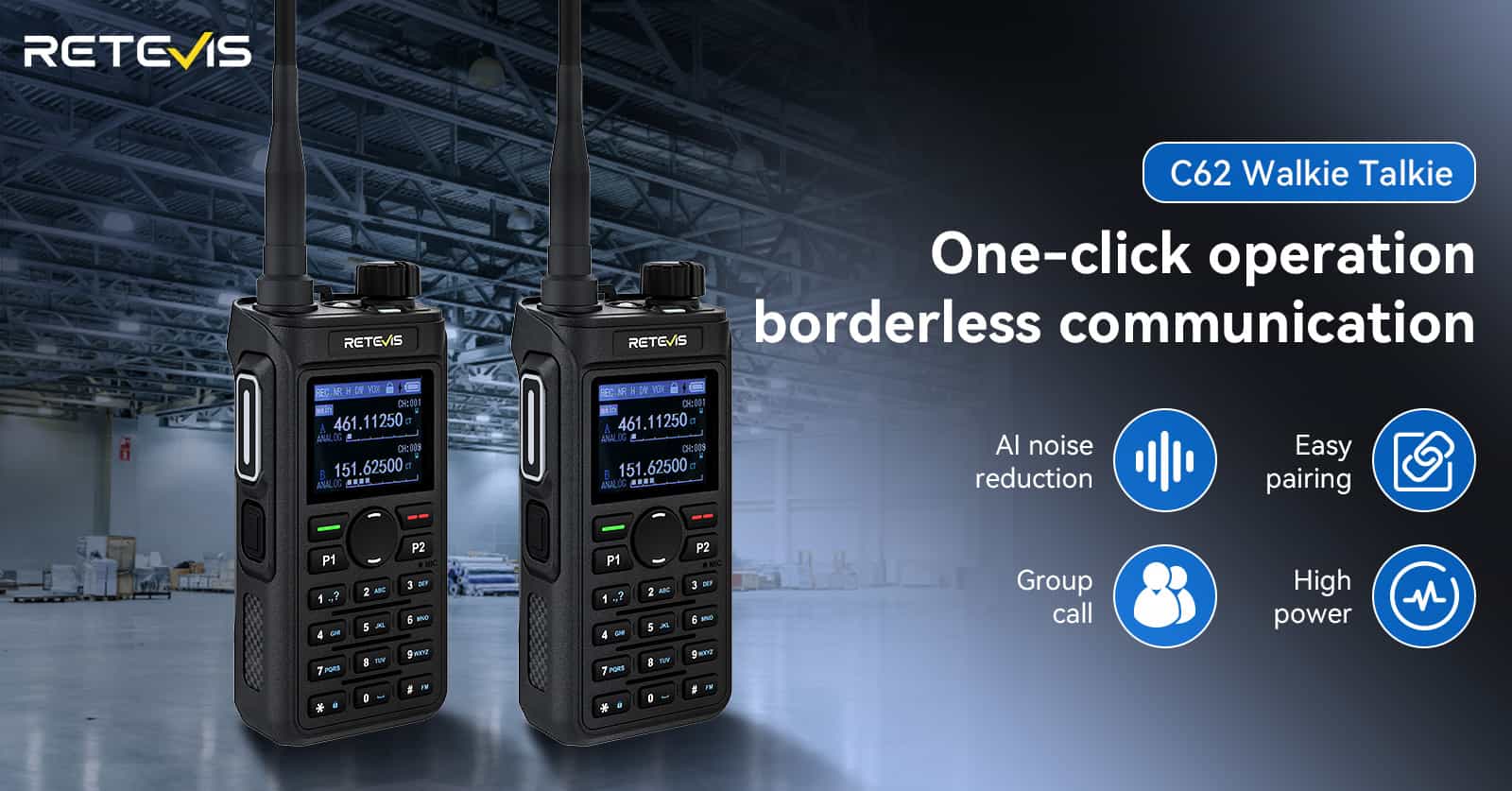 Retevis C62 5W Long Range UV Dual Band AI Noise Reducation Business ...