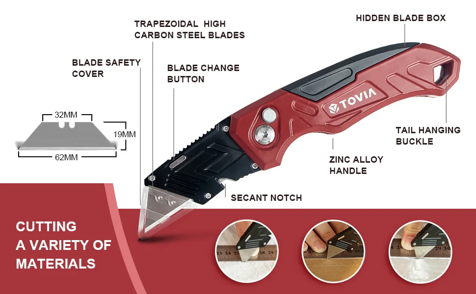 TOVIA Folding Knife Replaceable Utility Knife for Cable Cartons ...