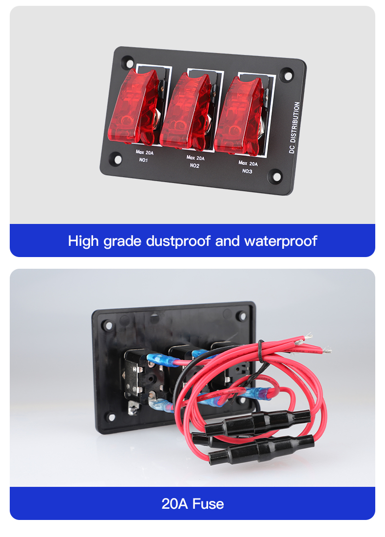 36W QC 3 Gang Heavy Duty Rocker Toggle Switch Panel 12V 20A Red Cover ...
