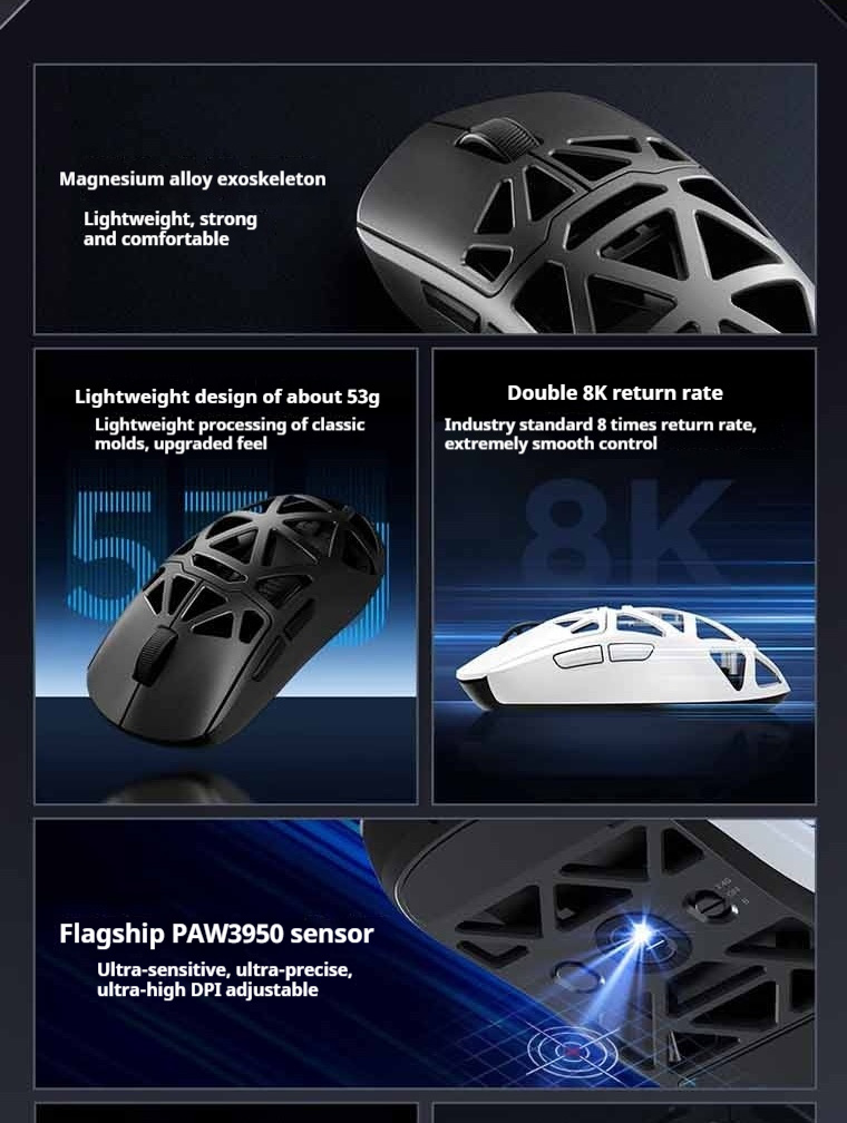 MCHOSE AX5V2 three mode magnesium alloy wireless game mouse, PAW3950, double 8K rate of return ...