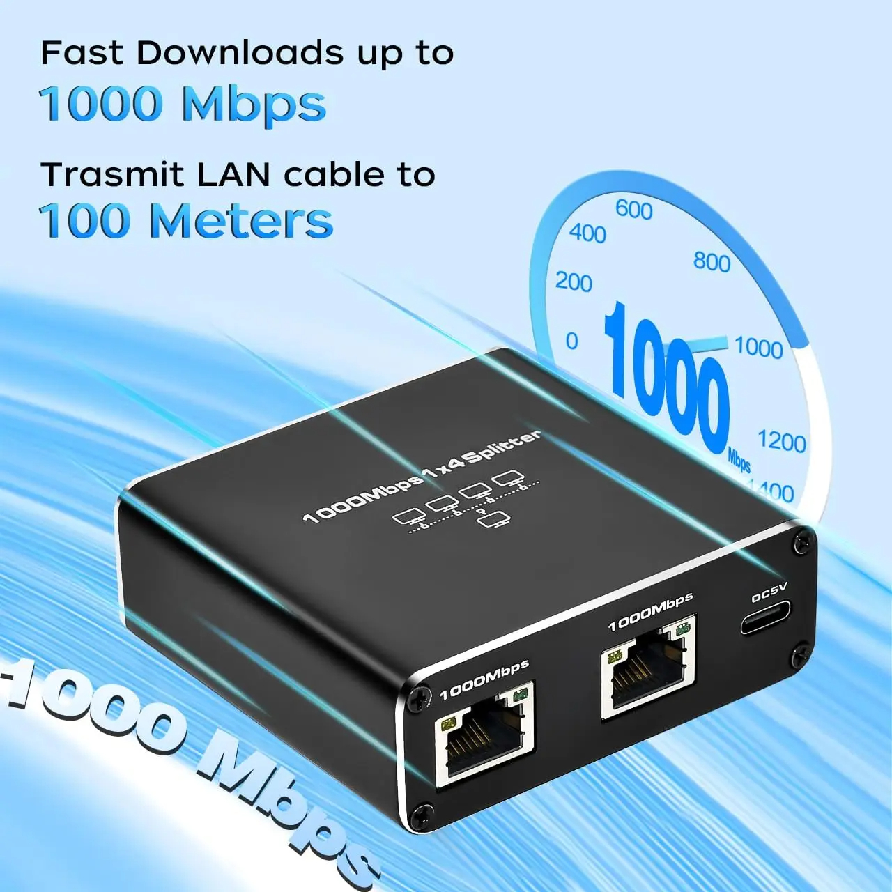 1000Mbps 1 in 4 Out Ethernet Adapter 1 to 2/3/4 RJ45 LAN Internet ...