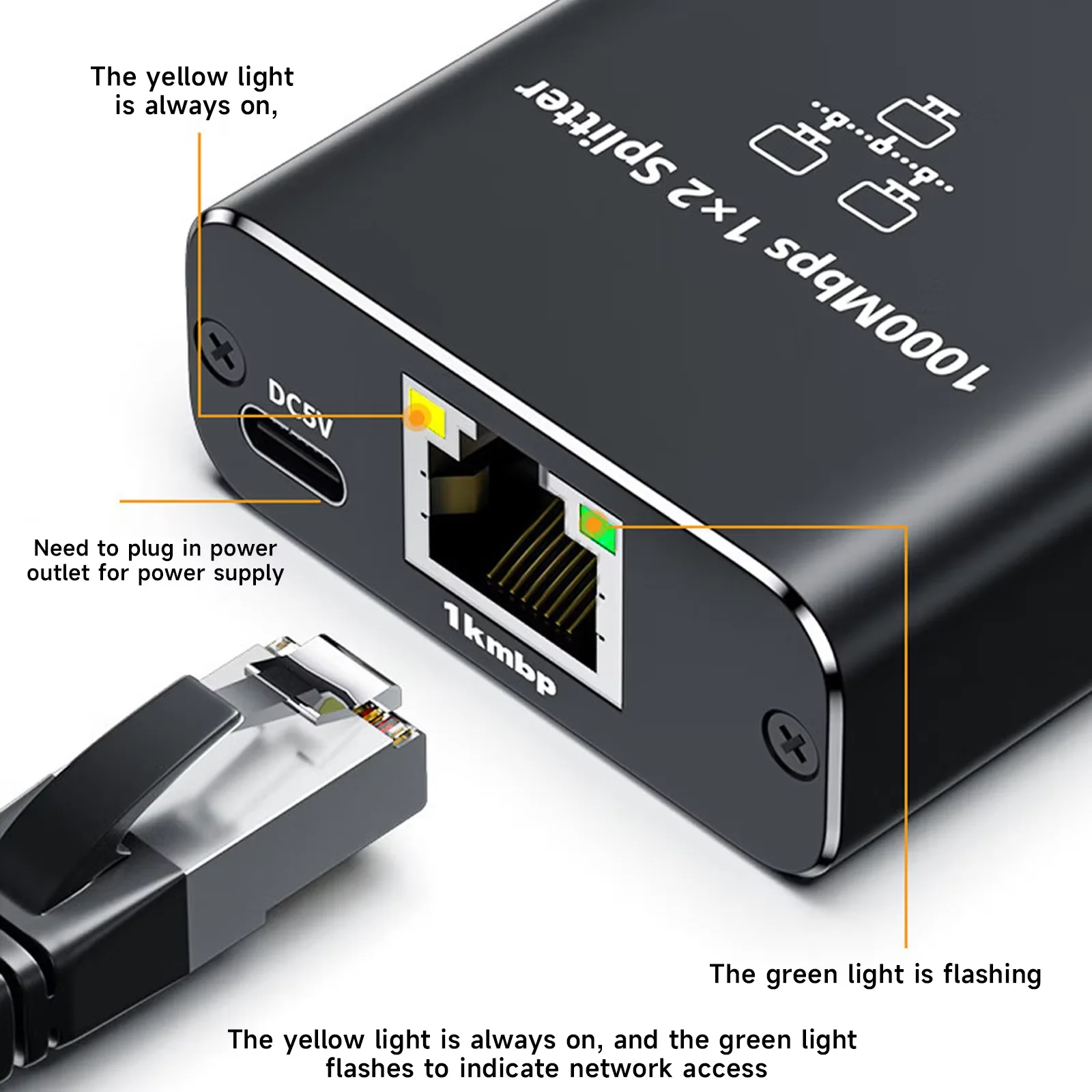 1000Mbps 1 in 4 Out Ethernet Adapter 1 to 2/3/4 RJ45 LAN Internet ...