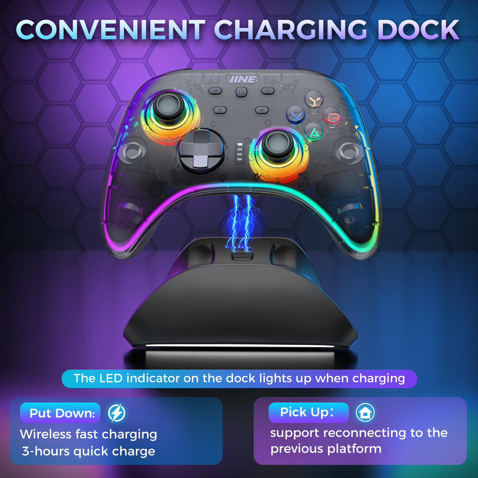 IINE Hecate Transparent Black Wireless Controller With Charging Dock ...