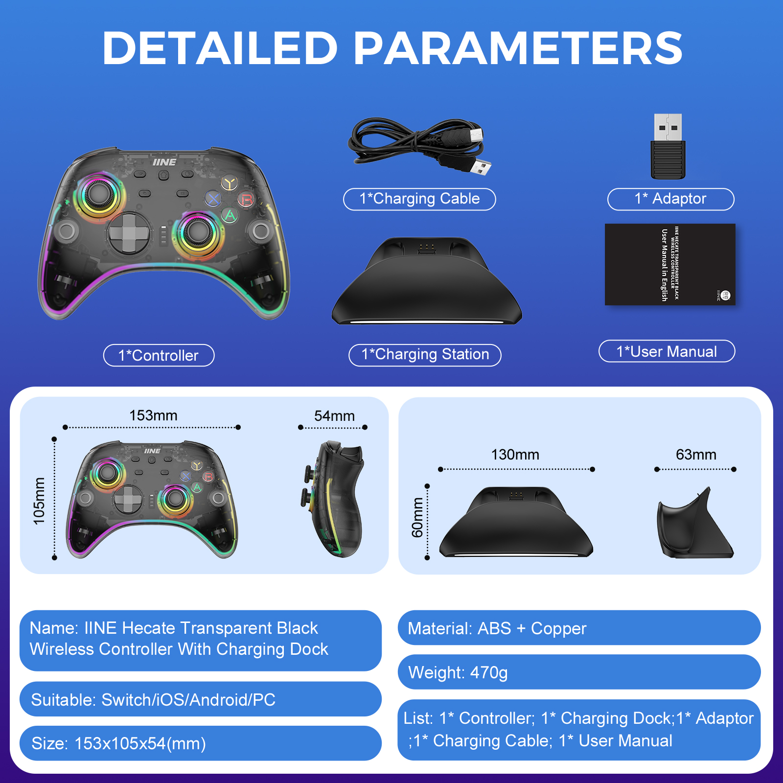 IINE Hecate Transparent Black Wireless Controller With Charging Dock ...