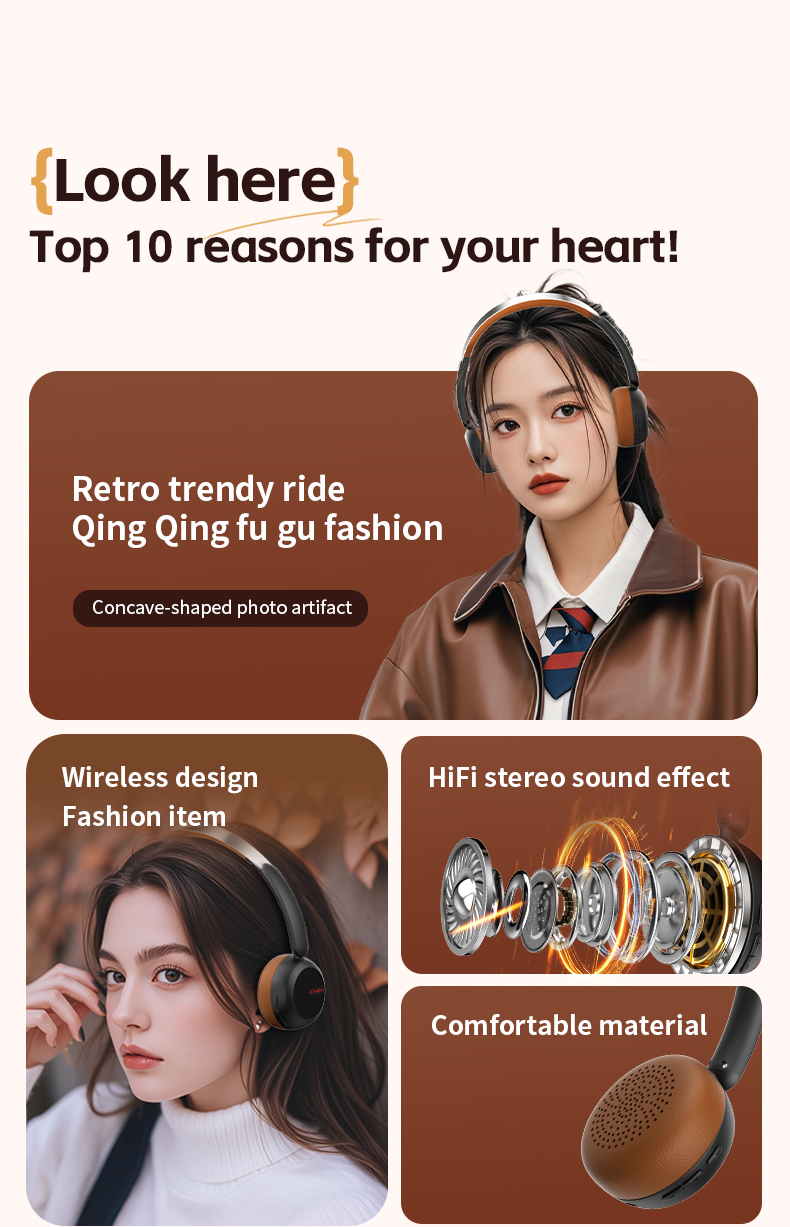 SPRISE Retro Wireless Bluetooth Headphones F06 with High Fidelity Sound ...