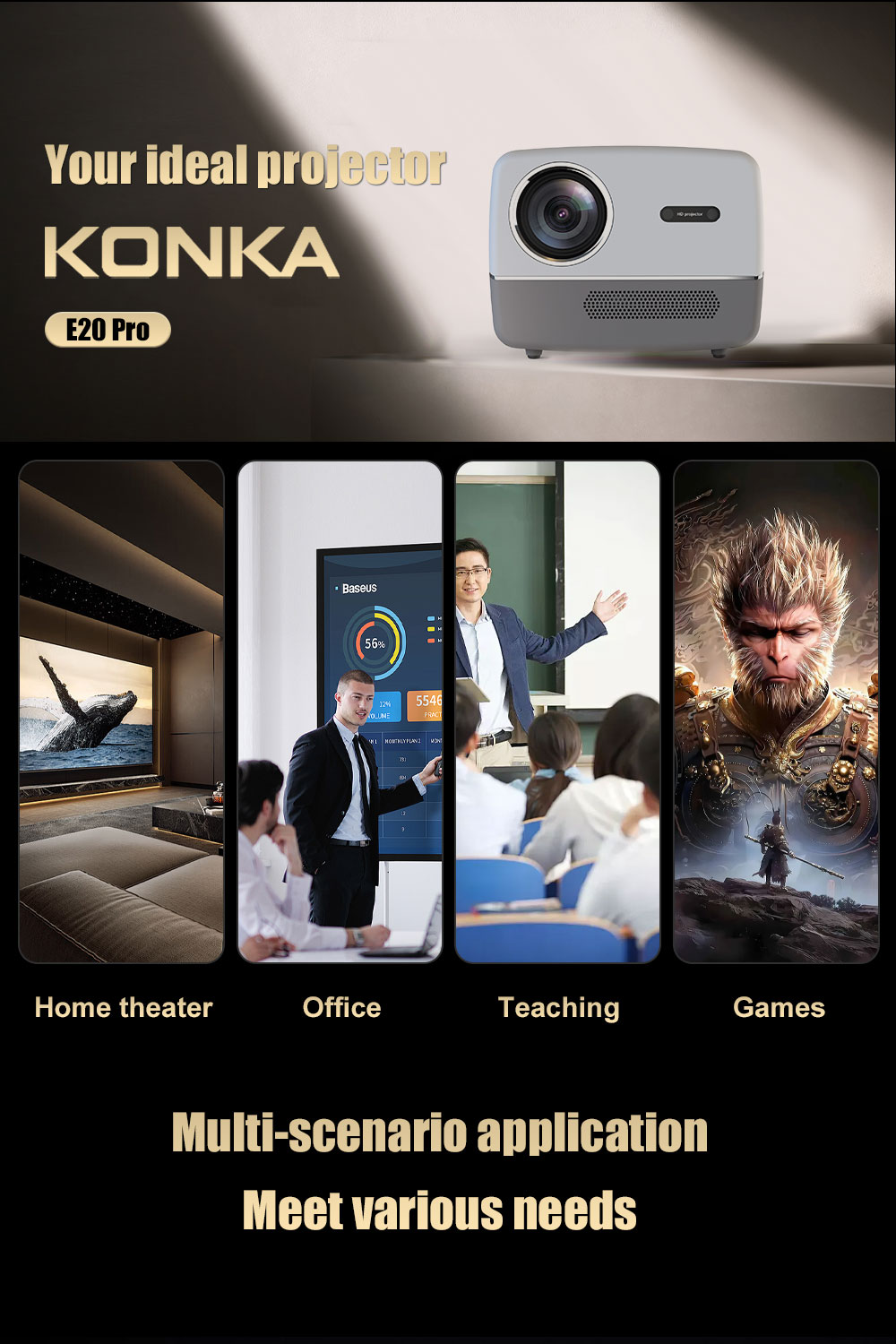 Konka/Konka HD 4k projector E20pro auto focus fully enclosed optical ...