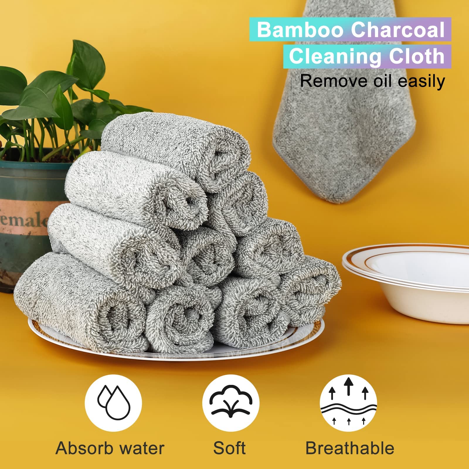 Kitchen Rags Super Absorbent Microfiber Dish Cloth Cleaning Cloth Non ...