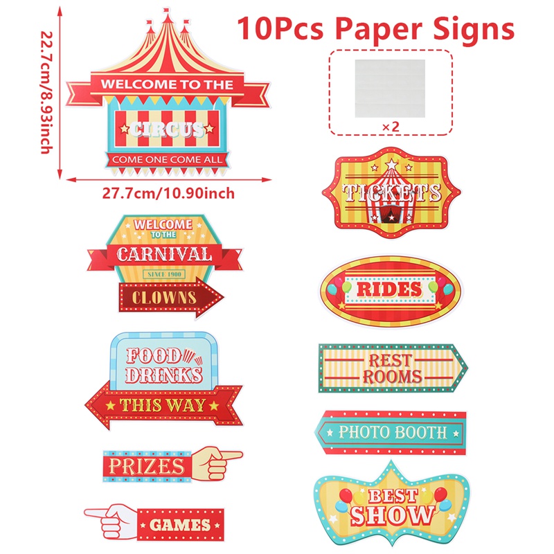 Circus Carnival Party Direction Eye-Catching Paper Porch Sign Red Blue ...