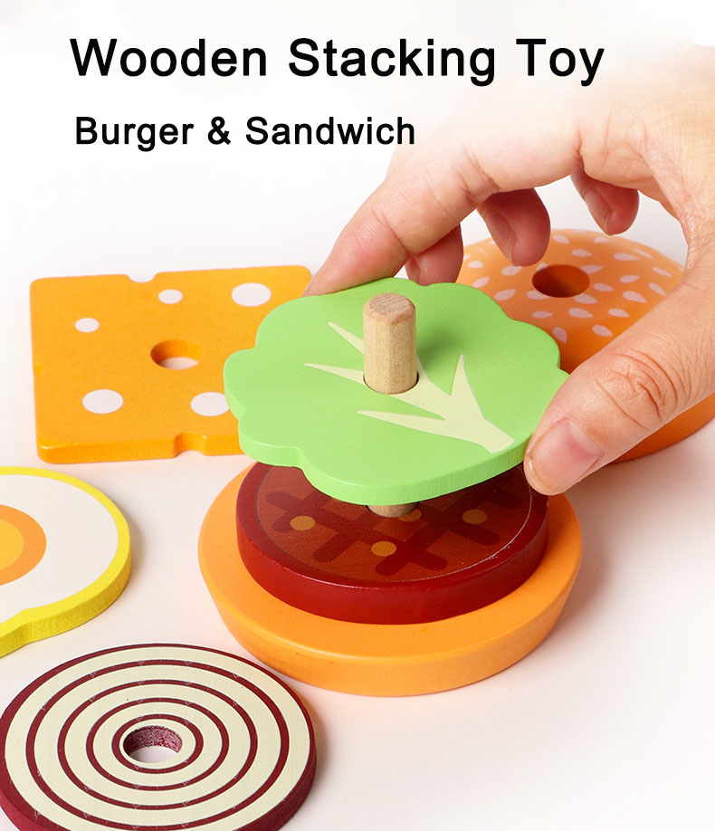 Wooden Burger Sandwich Stacking Toys Montessori Toys for Toddlers ...