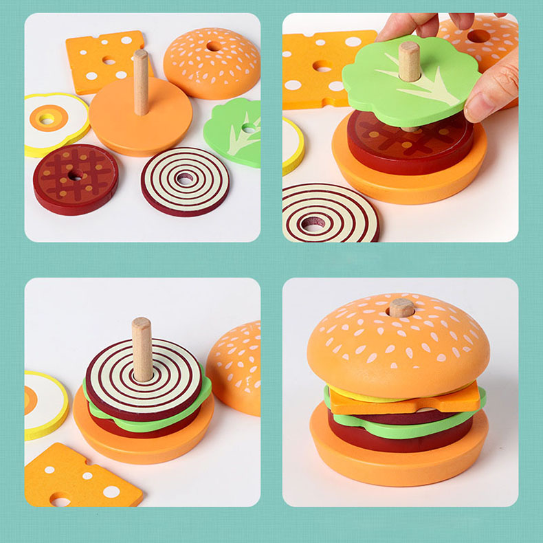 Wooden Burger Sandwich Stacking Toys Montessori Toys for Toddlers ...