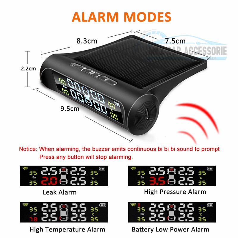 TPMS Car Tire Pressure Monitor System Solar Wireless LED Display Screen ...