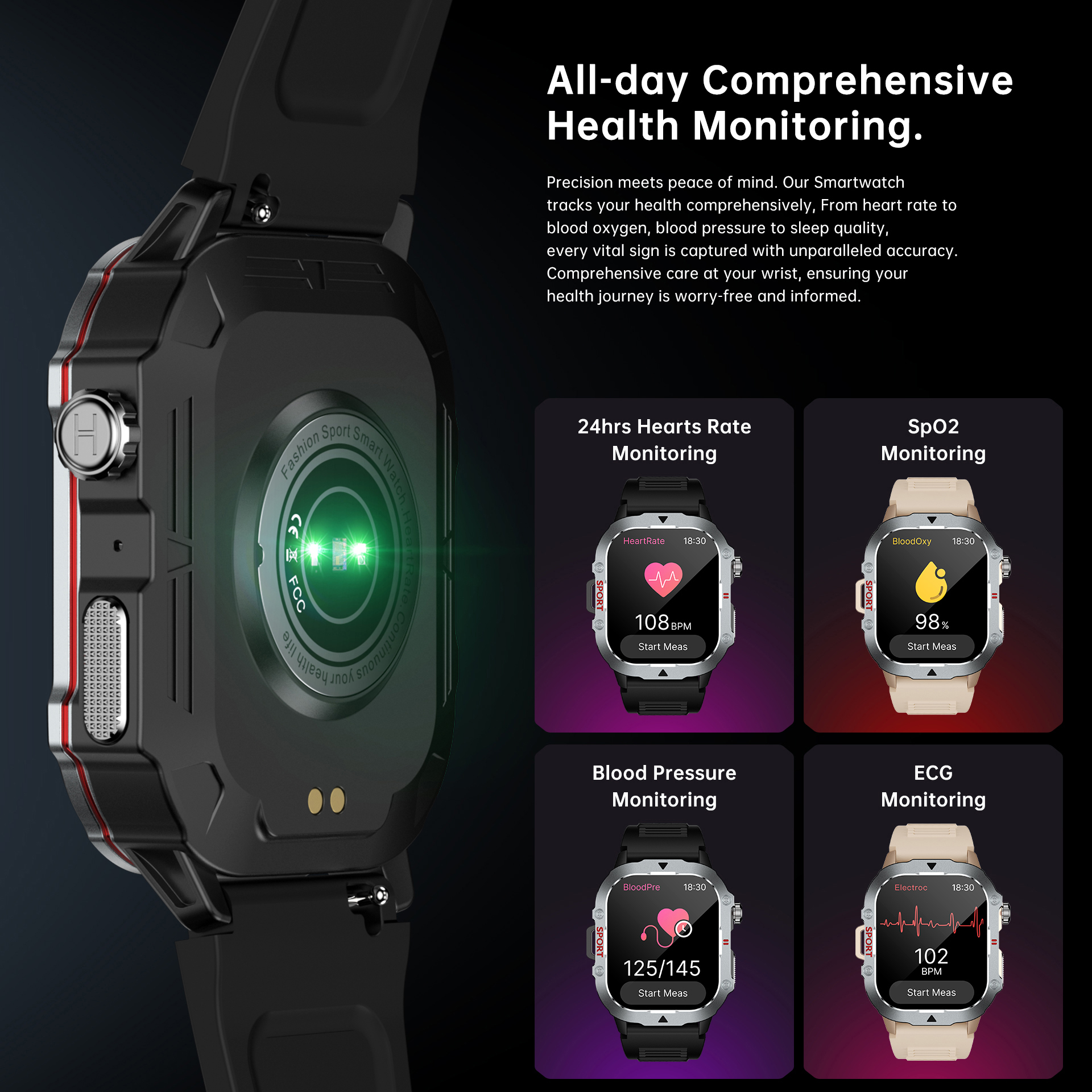 【Fast delivery】C30PRO New Style Military Outdoor Smart Watch Men Wireless Call 2inch HD Full ...