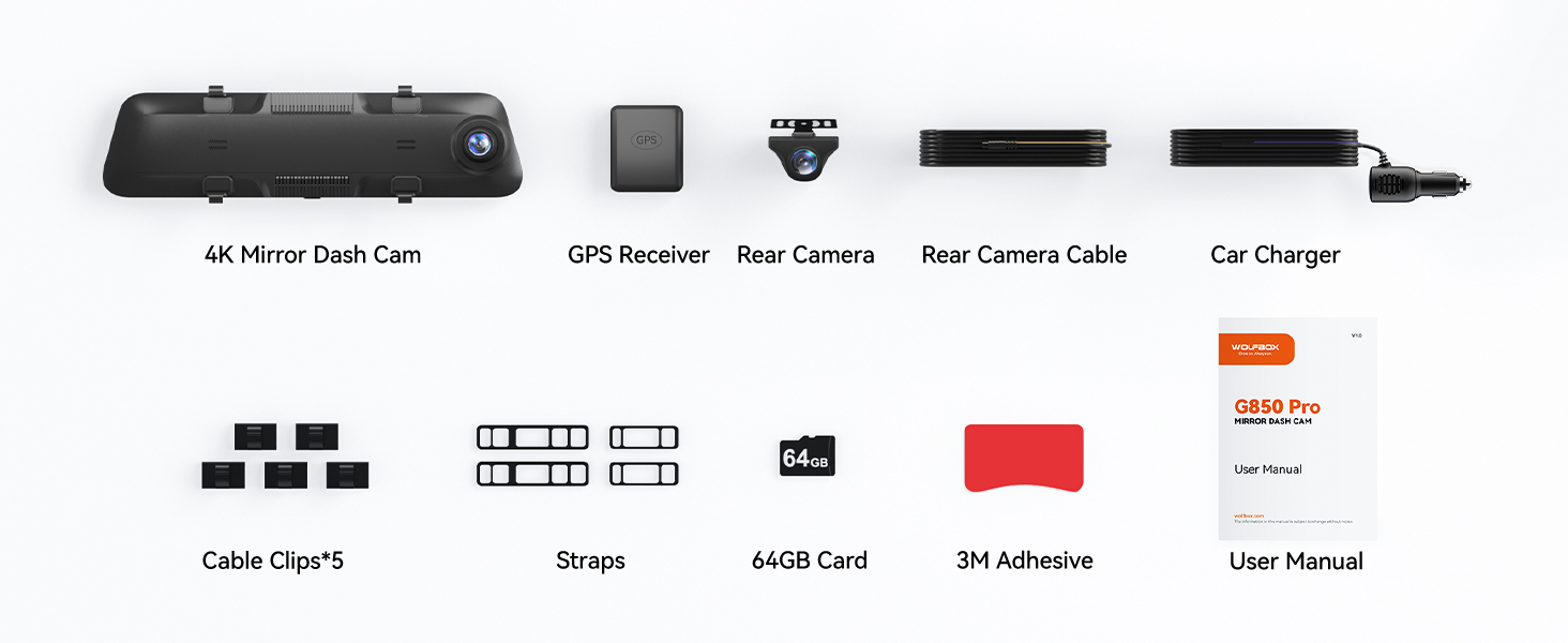 WOLFBOX G850 PRO 4K Mirror Dash Cam with ADAS and BSD, Smart Rear View ...