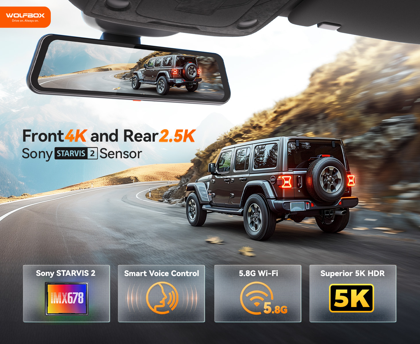 WOLFBOX G900 PRO Dash Cam 4K+2.5K Car DVR Voice Control 5GHZ WI-FI and ...