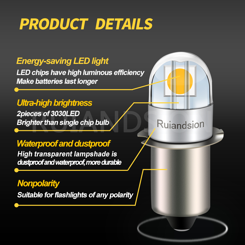 Ruiandsion P13.5S LED Bulb Torch Lantern Work Light 3V 4.5V 6V 12V 24V Non-polarity White Warm ...