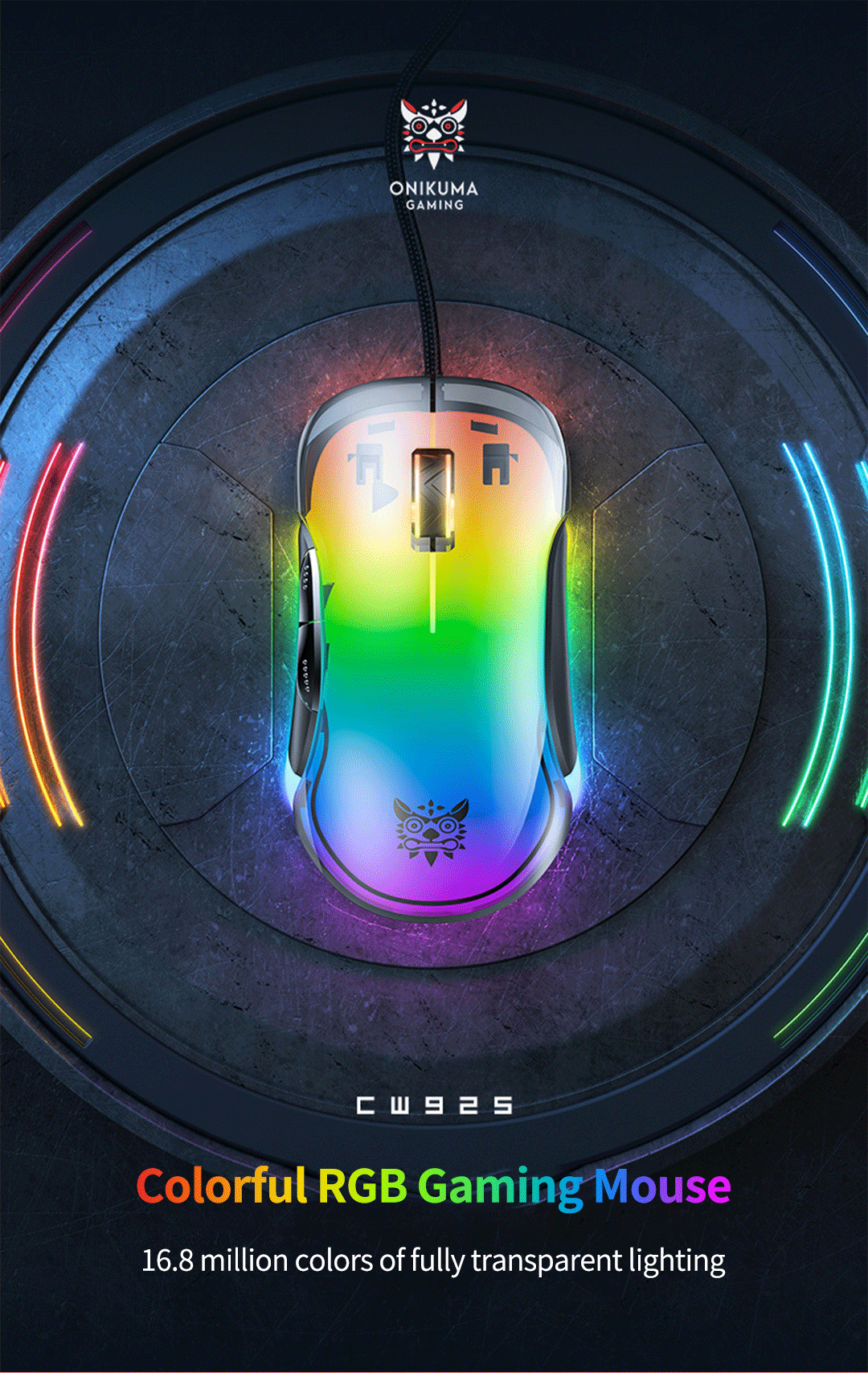 Onikuma CW925 Colorful RGB Gaming Mouse Seven levels of adjustable DPI ...