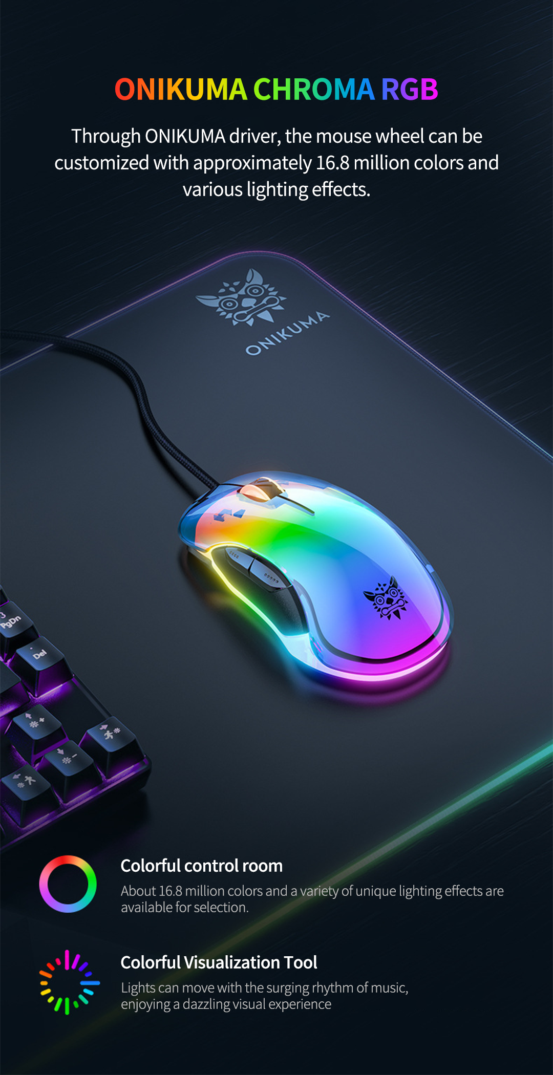 Onikuma CW925 Colorful RGB Gaming Mouse Seven levels of adjustable DPI ...