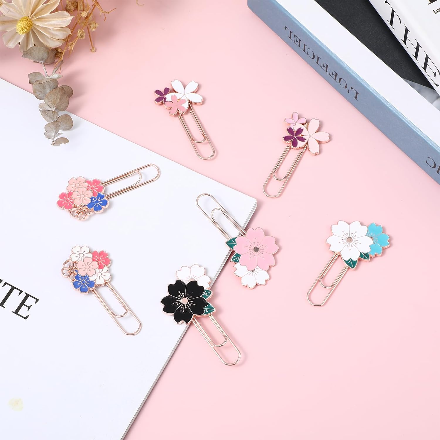 7PCS Cherry Blossom Bookmark, Cute Girly Metal Sakura Fancy Paper Clips, Sunflower Daisy ...