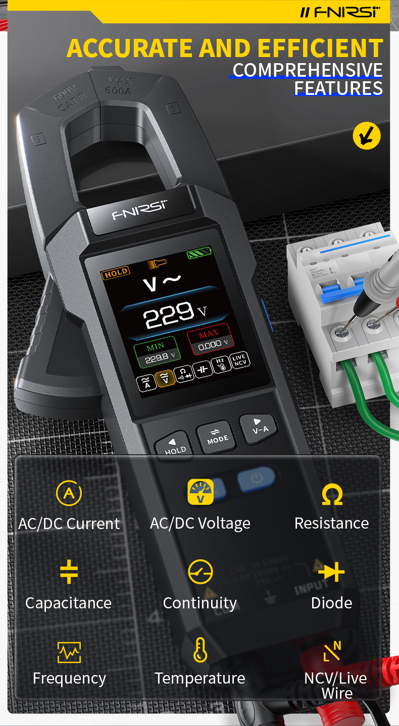 FNIRSI DMC-100 DC AC Current Clamp Meter 10000 Counts Digital ...