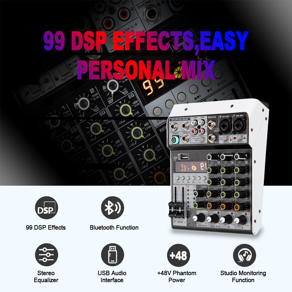 Audio Mixer 4 Channel Mini Audio Mixer Mini Karaoke Mixer Audio ...