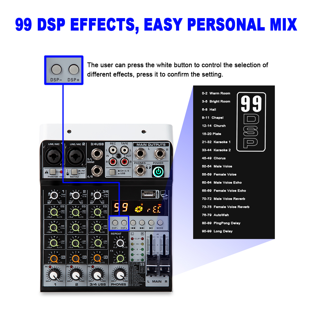 Audio Mixer 4 Channel Mini Audio Mixer Mini Karaoke Mixer Audio ...