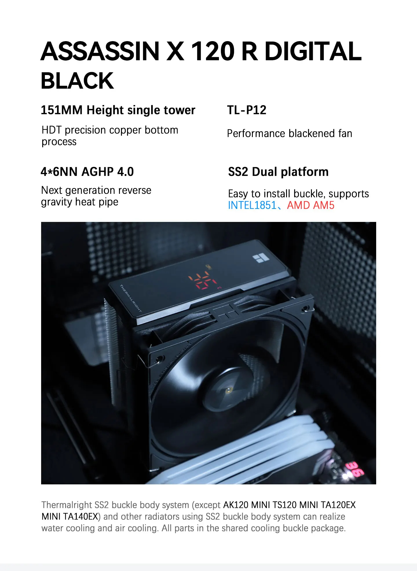 Thermalright TL-AX120 R DIGITAL ARGB CPU Air Cooling Radiator AGHP4.0/4 ...