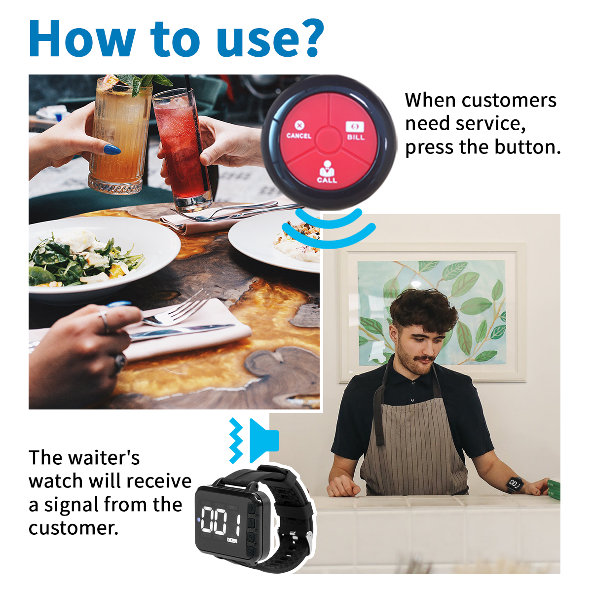 Restaurant Table Buzzer Service Calling System for Hotel Bar Waiter ...