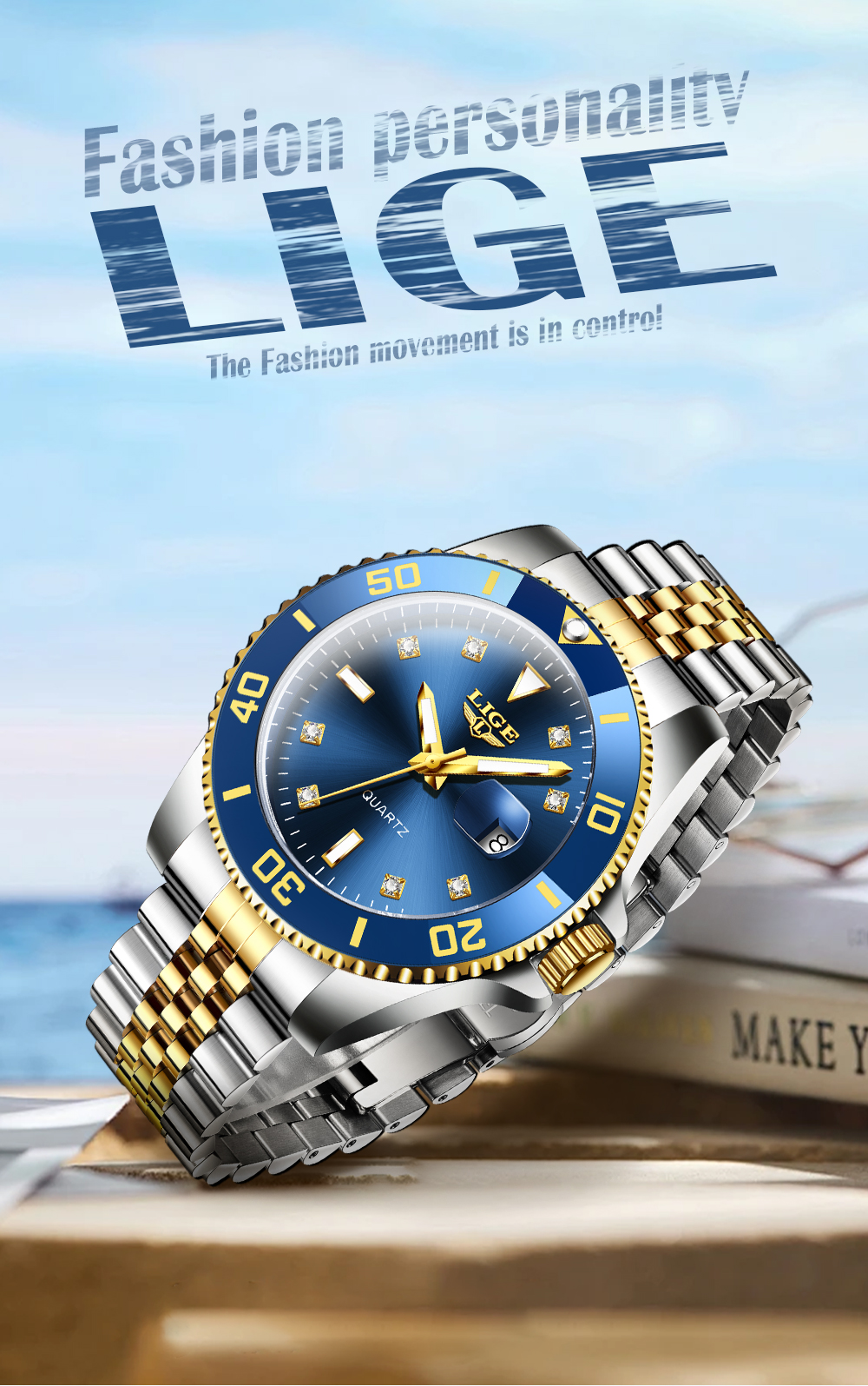 LIGE Men's Watch Original Waterproof Stainless Steel Calendar Luminous ...