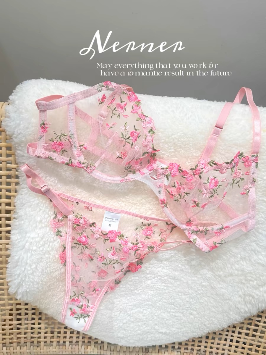 Super beautiful floral thorn sweet sexy mesh push up bra set fresh ...