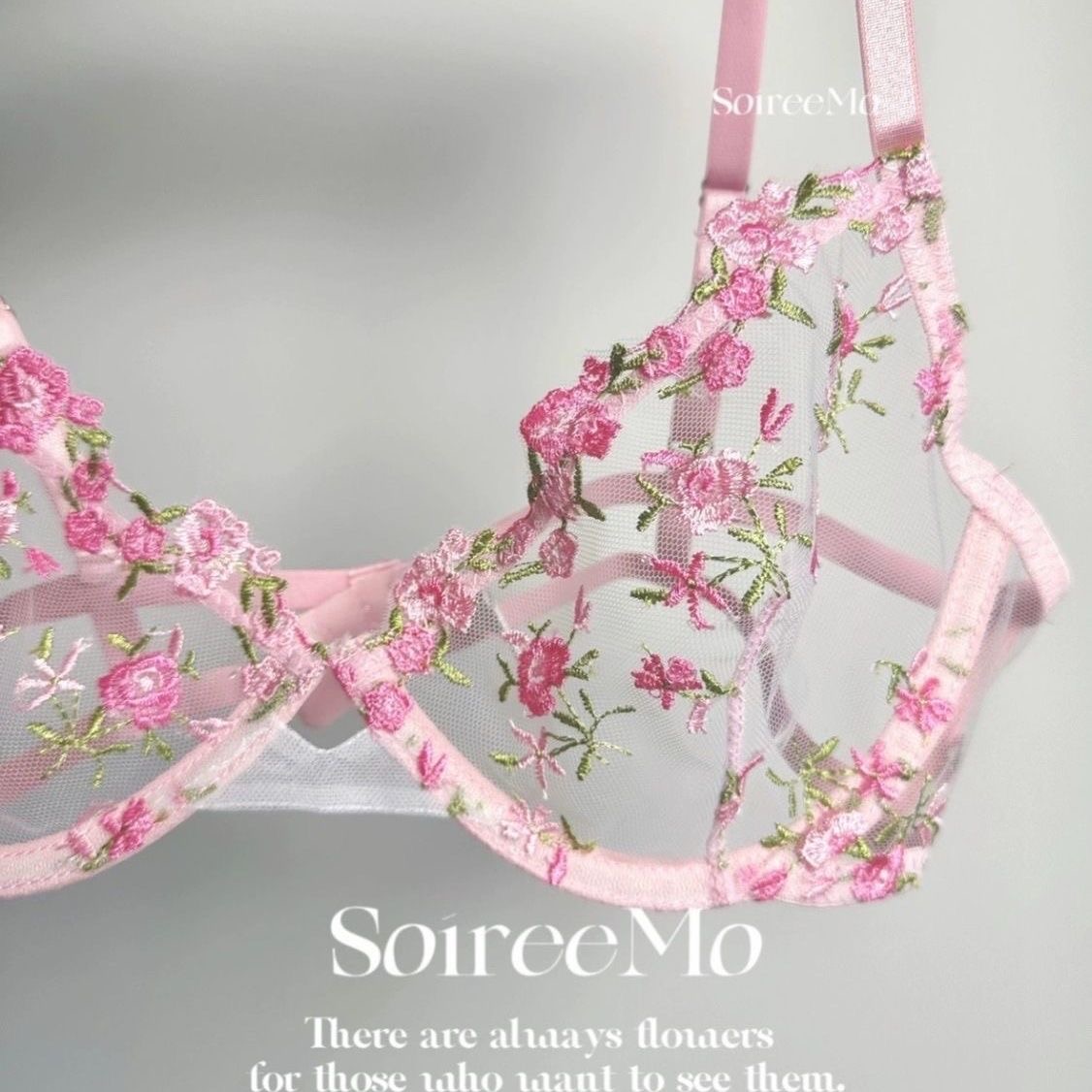 Super beautiful floral thorn sweet sexy mesh push up bra set fresh ...