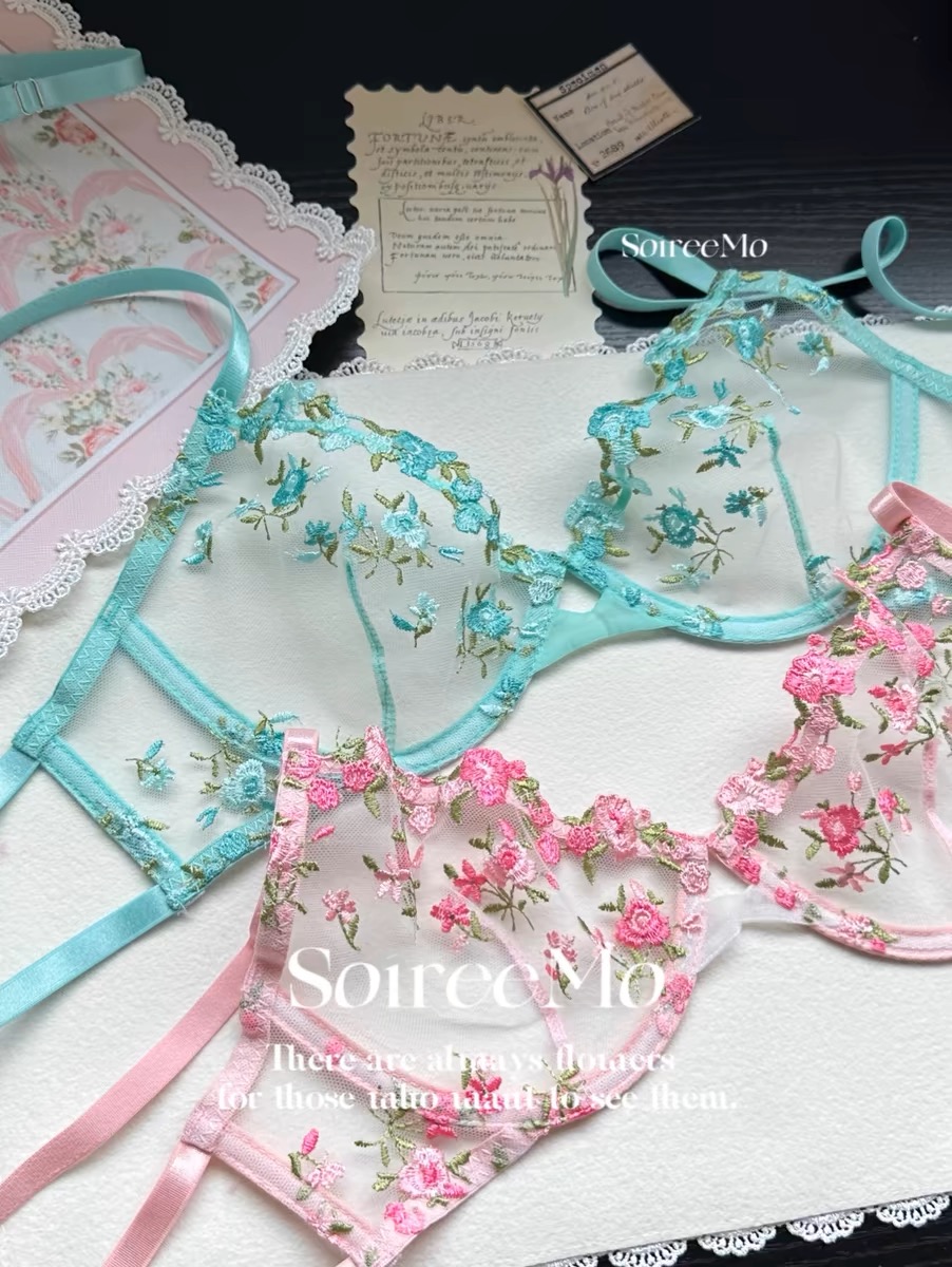 Super beautiful floral thorn sweet sexy mesh push up bra set fresh ...