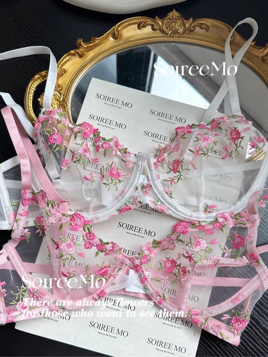 Super beautiful floral thorn sweet sexy mesh push up bra set fresh ...