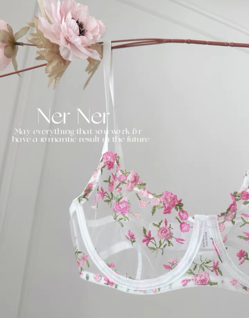 Super beautiful floral thorn sweet sexy mesh push up bra set fresh ...