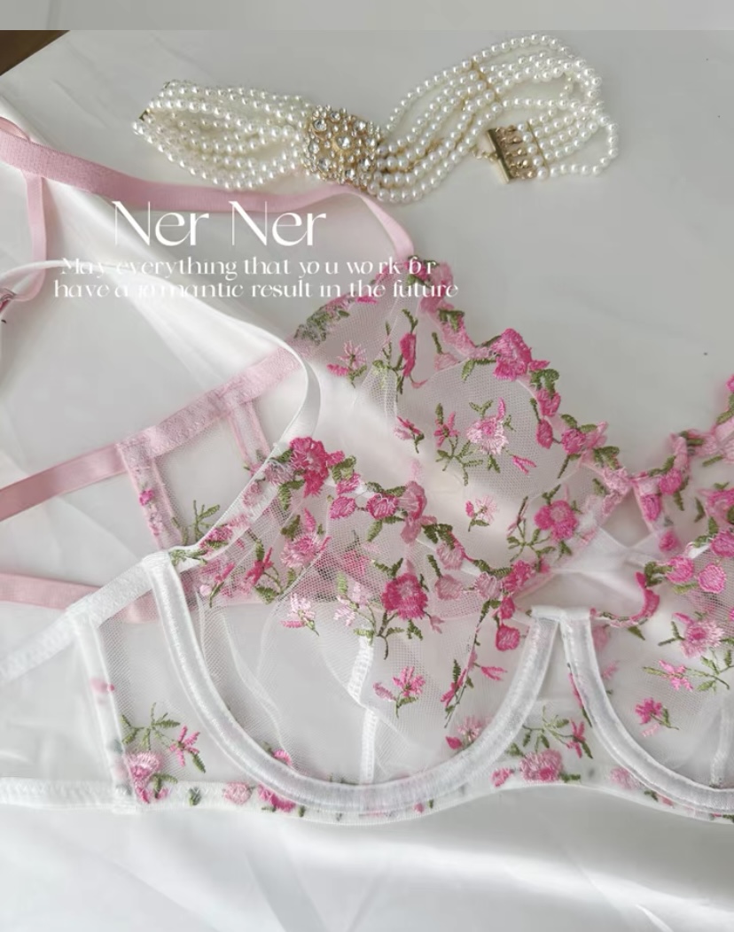 Super beautiful floral thorn sweet sexy mesh push up bra set fresh ...