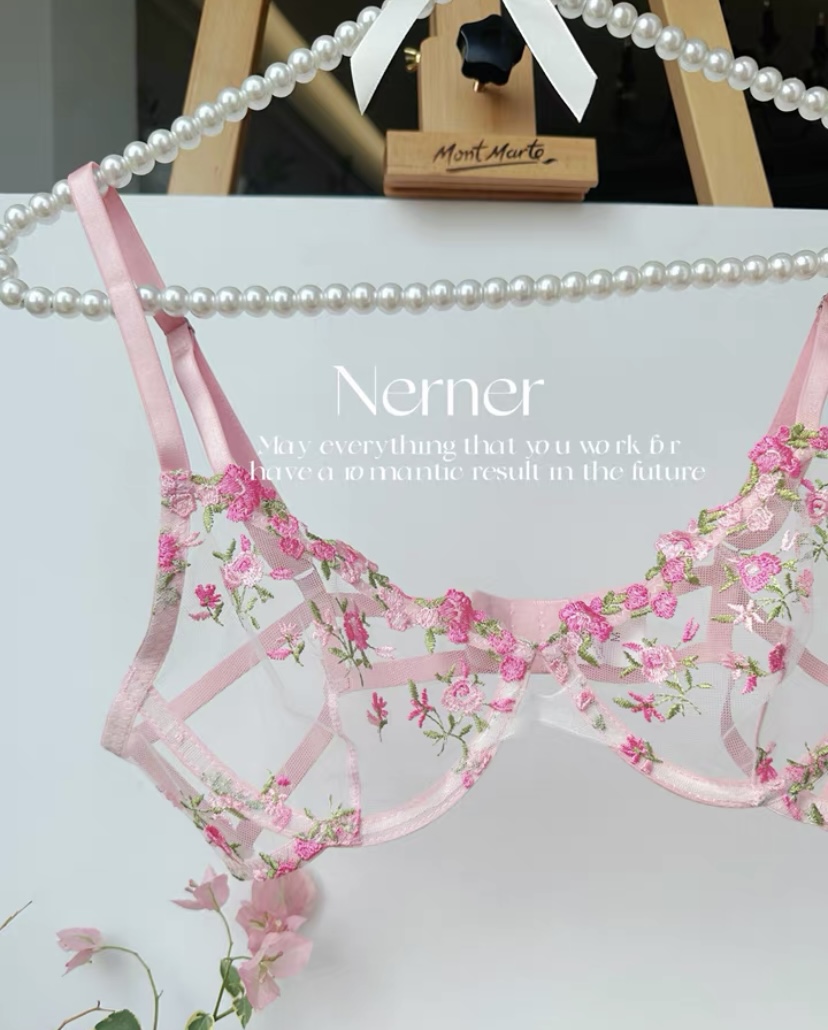 Super beautiful floral thorn sweet sexy mesh push up bra set fresh ...