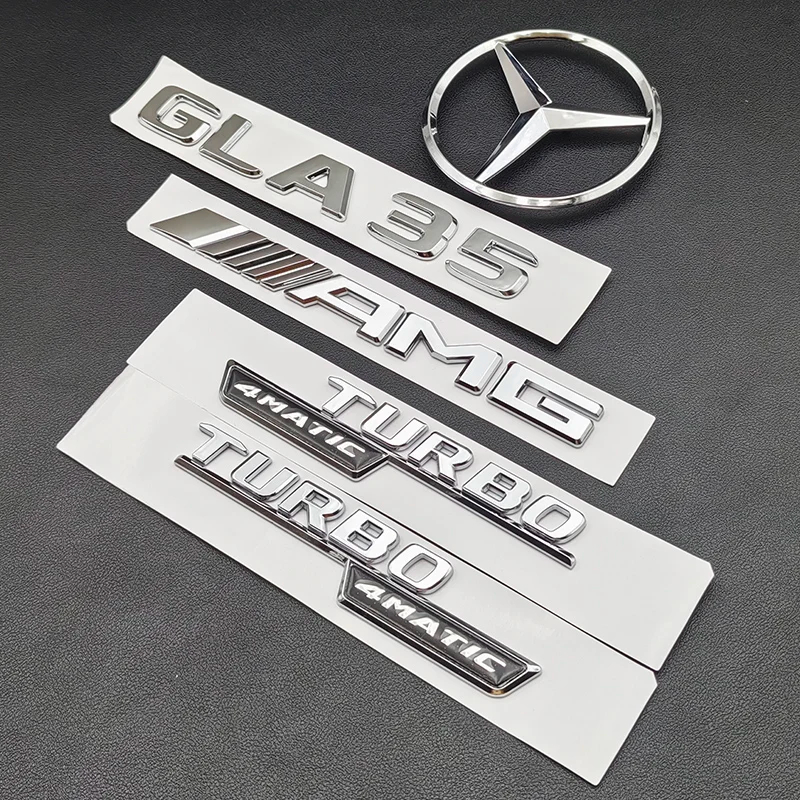3D ABS Chrome Car Letters Logo GLA35 Fender TURBO 4MATIC Emblem Badge ...